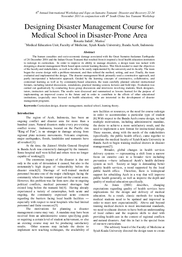 (PDF) Designing Disaster Management Course for Medical School in ...