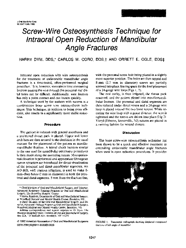(PDF) Screw-wire osteosynthesis technique for intraoral open reduction ...
