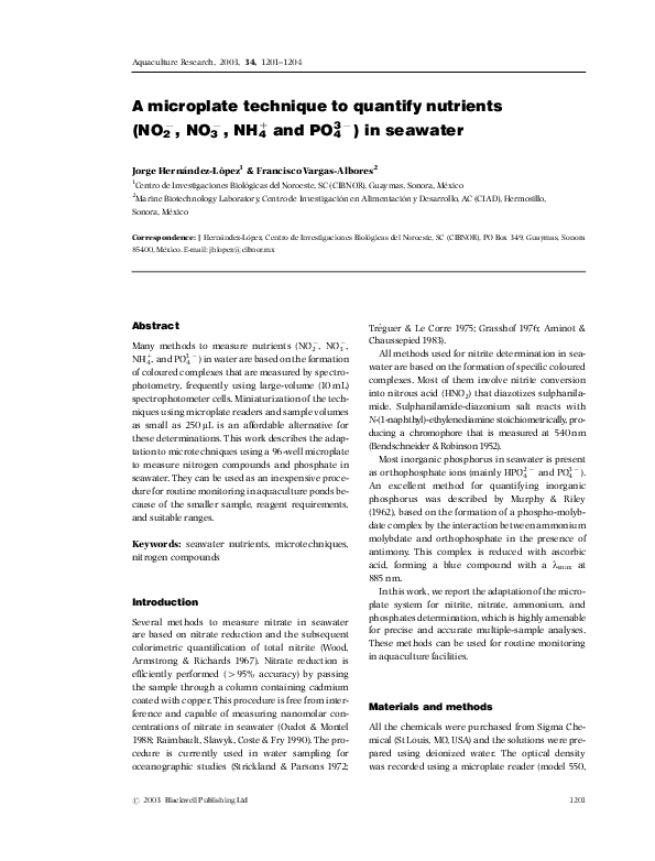 (PDF) A microplate technique to quantify nutrients (NO2-, NO3-, NH4 ...
