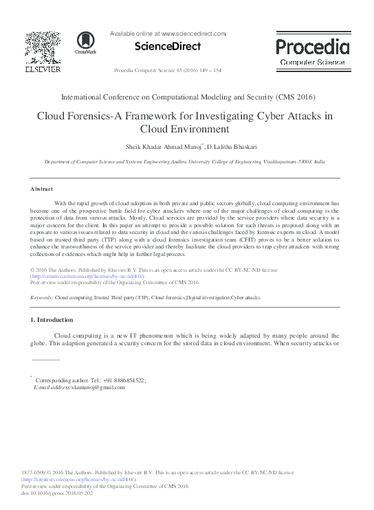 (PDF) Cloud Forensics-A Framework for Investigating Cyber Attacks in Cloud Environment