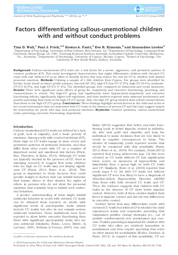 (PDF) Can callous-unemotional traits enhance the understanding ...