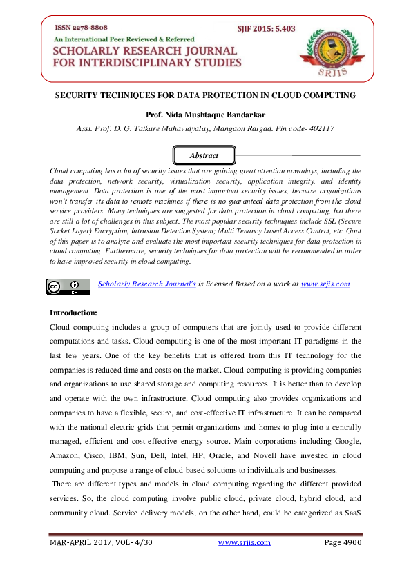 (PDF) SECURITY TECHNIQUES FOR DATA PROTECTION IN CLOUD COMPUTING