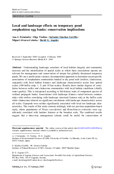 (PDF) Local and landscape effects on temporary pond zooplankton egg ...