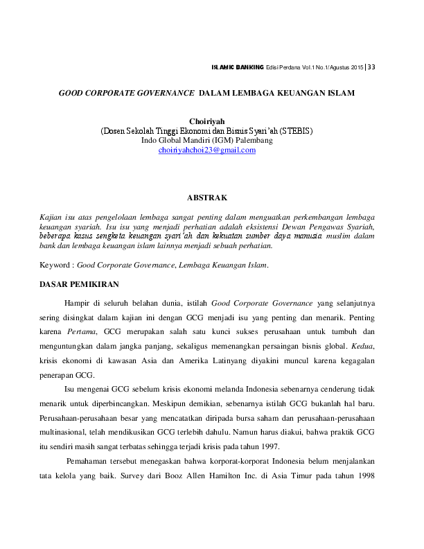 (PDF) GOOD CORPORATE GOVERNANCE DALAM LEMBAGA KEUANGAN ISLAM