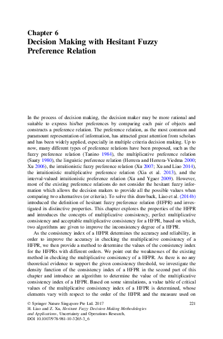 Pdf Decision Making With Hesitant Fuzzy Preference Relation