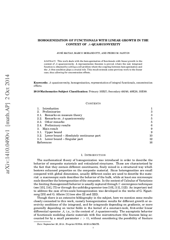 (PDF) Homogenization of functional with linear growth in the context of A-quasiconvexity