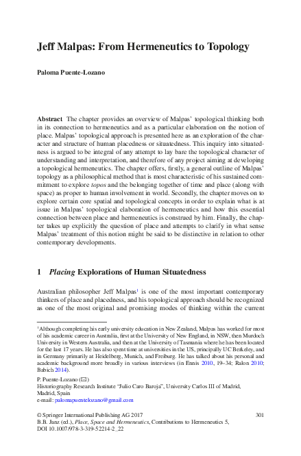 (PDF) Jeff Malpas: From Hermeneutics to Topology.