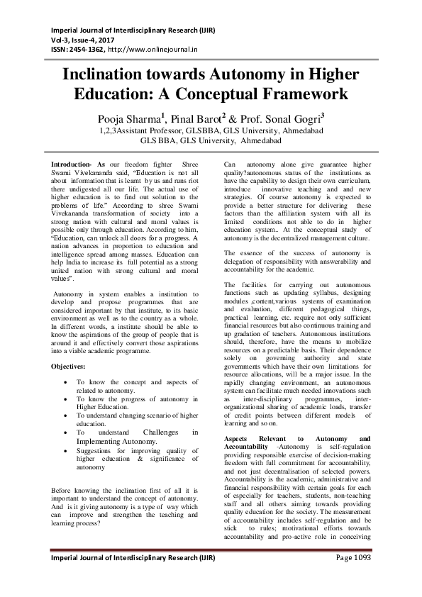 (PDF) Inclination towards Autonomy in Higher Education: A Conceptual ...