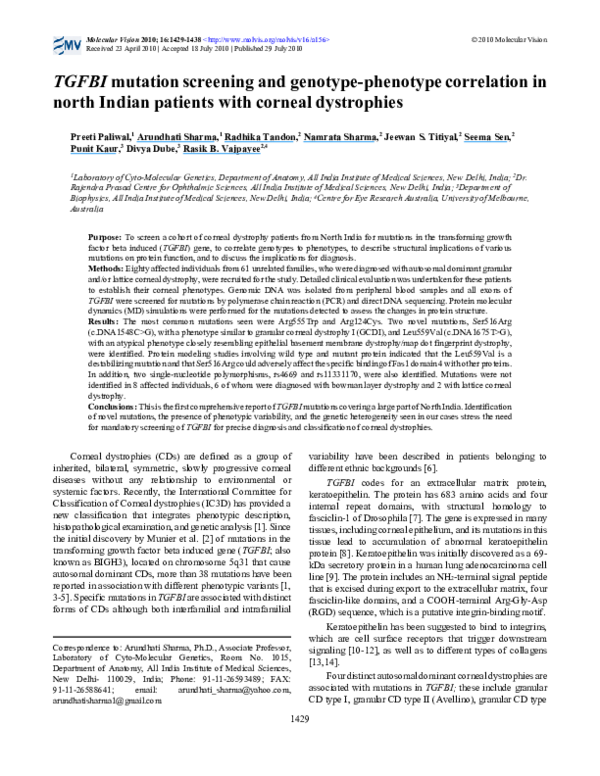 (PDF) No Pathogenic Mutations Identified in the TGFBI Gene in Polymorphic Corneal Amyloid ...