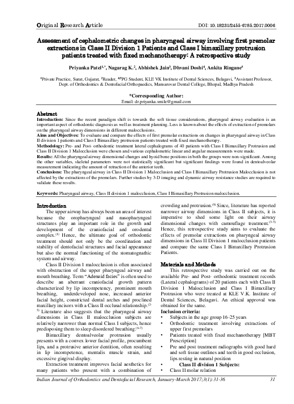 (PDF) Assessment of cephalometric changes in pharyngeal airway ...