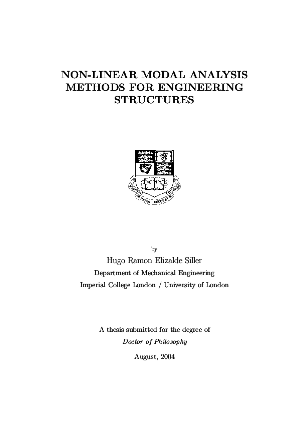 Pdf Non Linear Modal Analysis Methods For Engineering Structures