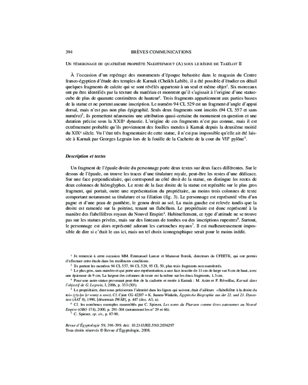 (PDF) Un témoignage du quatrième prophète Nakhtefmout (A) sous le règne ...