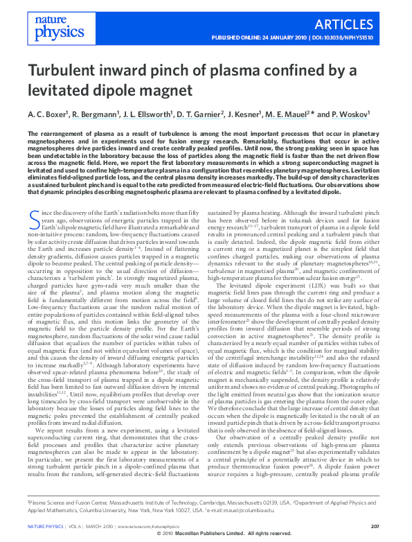 (PDF) Turbulent inward pinch of plasma confined by a levitated dipole ...