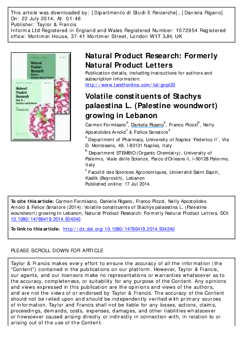 (PDF) Volatile constituents of Stachys palaestina L. (Palestine woundwort) growing in Lebanon