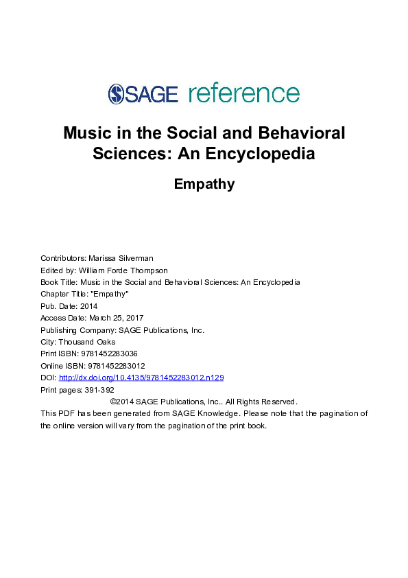 (PDF) "Empathy" in Music in the Social and Behavioral Sciences: An ...