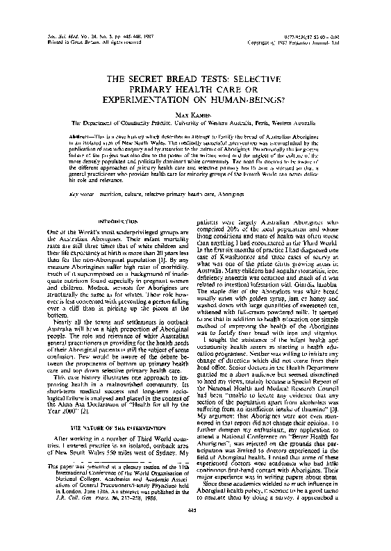 (PDF) The secret bread tests: Selective primary health care or ...