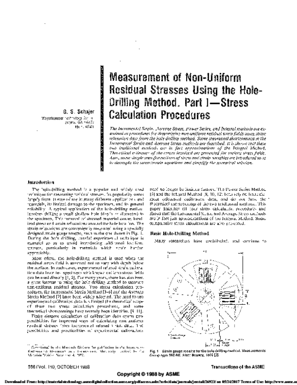 Pdf Measurement Of Non Uniform Residual Stresses Using The Hole Drilling Method Part I