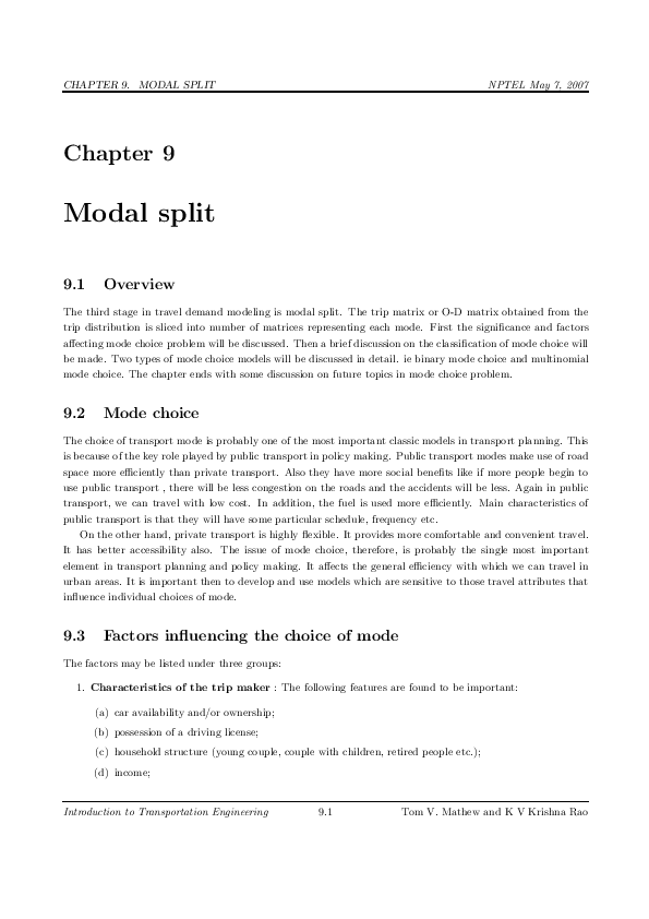 (PDF) Modal split 9.1 Overview