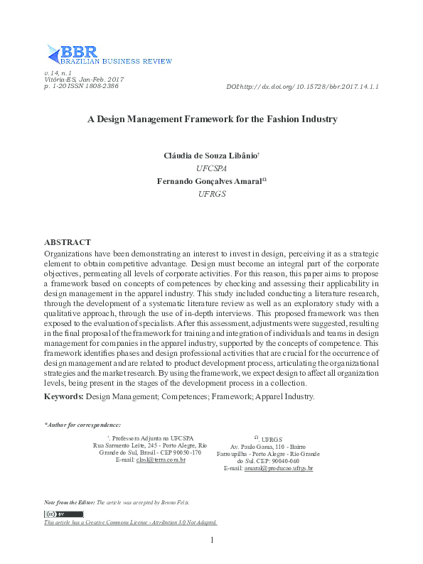 (PDF) A Design Management Framework for the Fashion Industry
