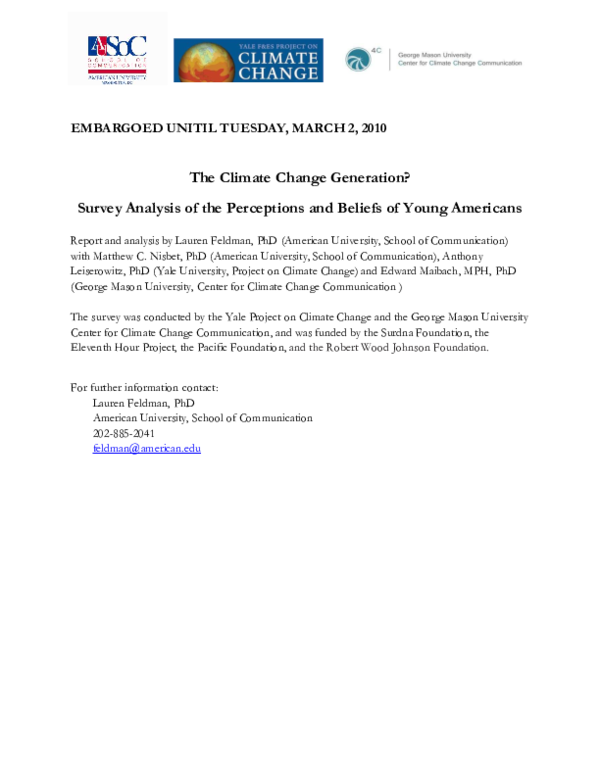 (PDF) The Climate Change Generation? Survey Analysis of the Perceptions ...