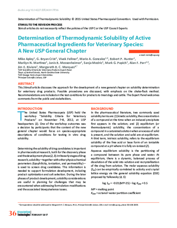 (PDF) Determination of thermodynamic solubility of active ...