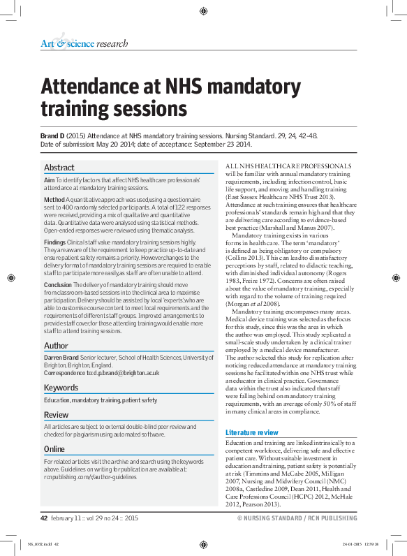 (PDF) Attendance at NHS mandatory training sessions