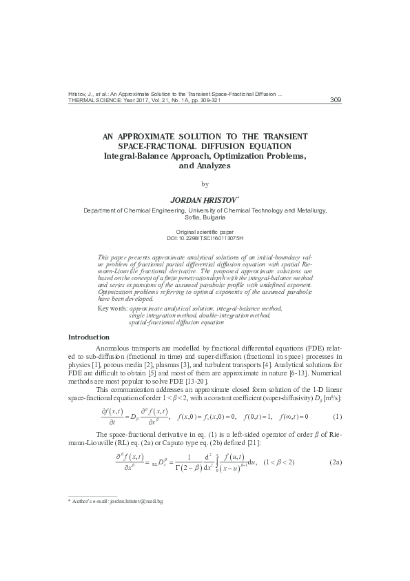 (PDF) AN APPROXIMATE SOLUTION TO THE TRANSIENT SPACE-FRACTIONAL ...