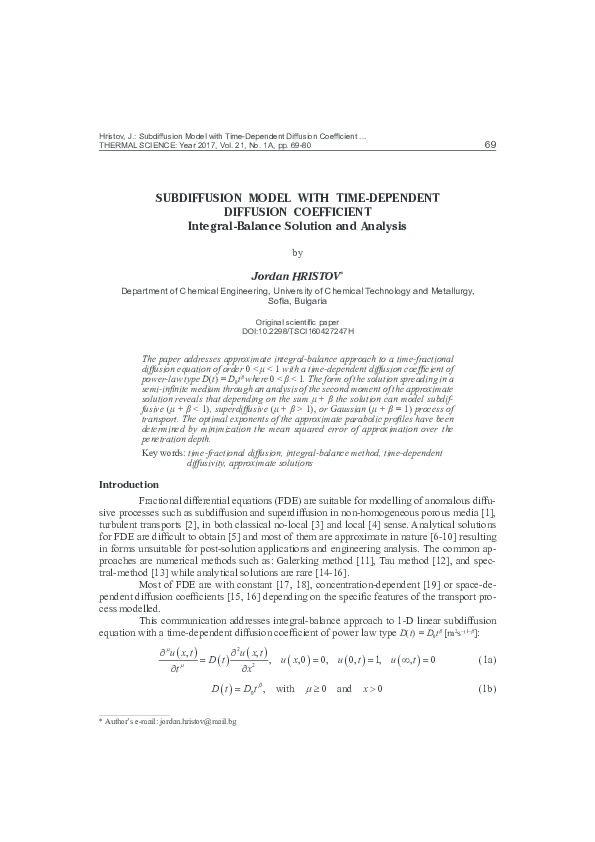 Pdf Subdiffusion Model With Time Dependent Diffusion Coefficient