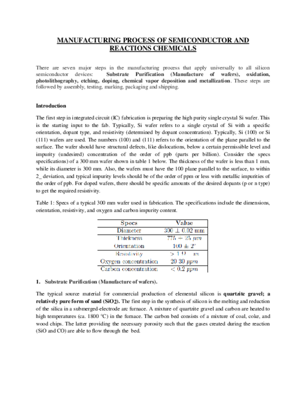(PDF) MANUFACTURING PROCESS OF SEMICONDUCTOR AND REACTIONS CHEMICALS