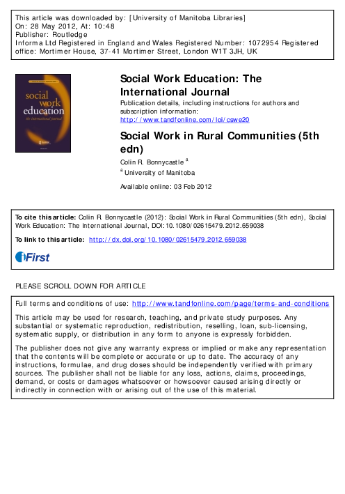 (PDF) Social Work in Rural Communities (5th edn