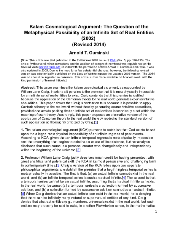 (DOC) The Kalam Cosmological Argument: The Question of the Metaphysical ...