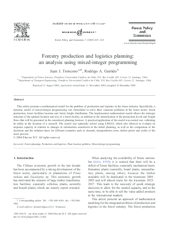 (PDF) Forestry production and logistics planning: an analysis using mixed-integer programming