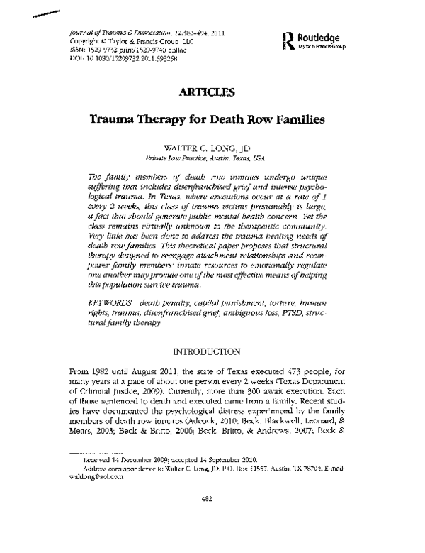 (PDF) Trauma Therapy for Death Row Families