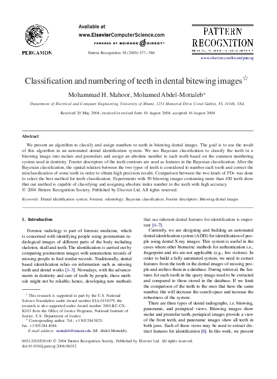 (PDF) Classification and numbering of teeth in dental bitewing images