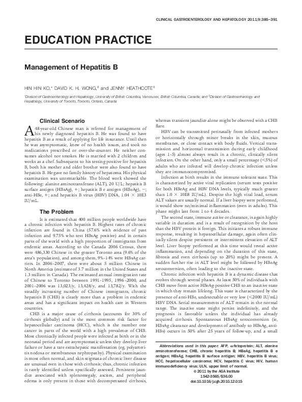 (PDF) Management of Hepatitis B