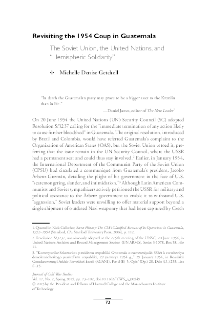 (PDF) Revisiting the 1954 Coup in Guatemala: The Soviet Union, the ...