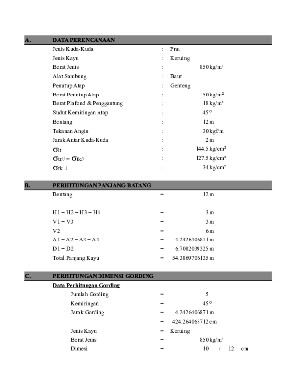 (XLS) Perencanaan Kuda-Kuda Kayu