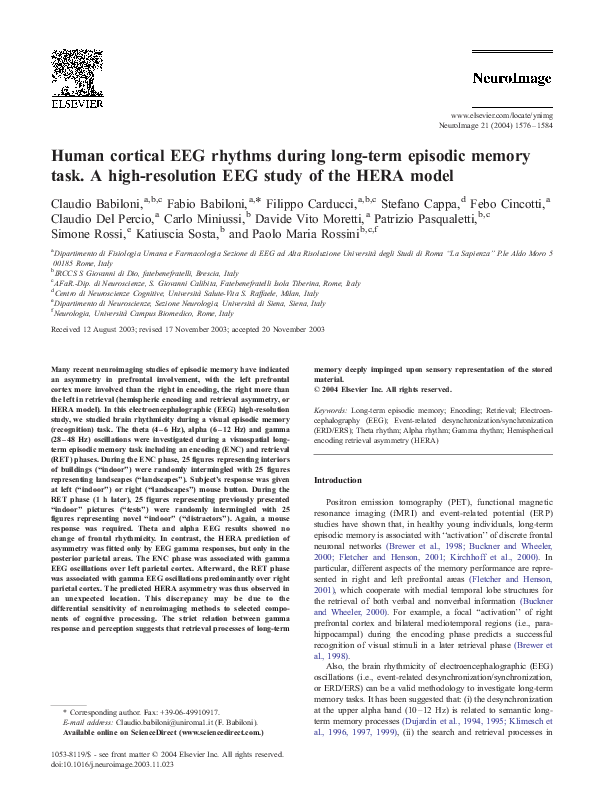 (PDF) Human cortical EEG rhythms during long-term episodic memory task. A high-resolution EEG ...