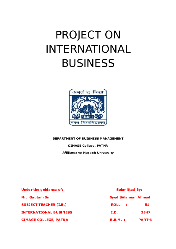 (DOC) PROJECT ON INTERNATIONAL BUSINESS