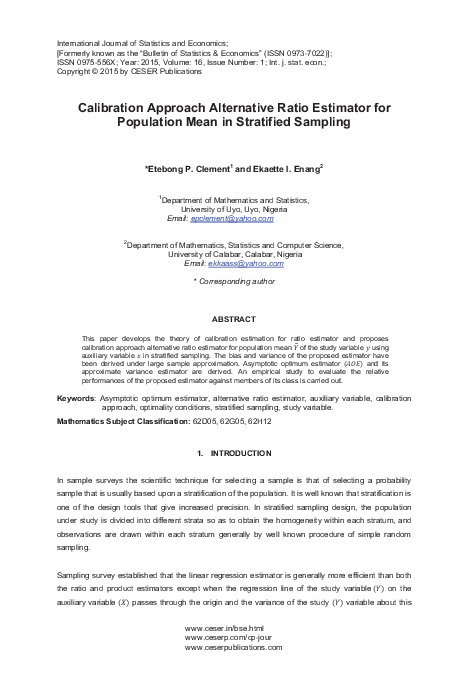 Pdf Calibration Approach Alternative Ratio Estimator For Population