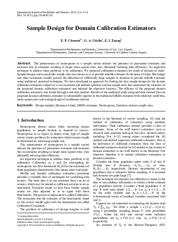Pdf Sample Design For Domain Calibration Estimators