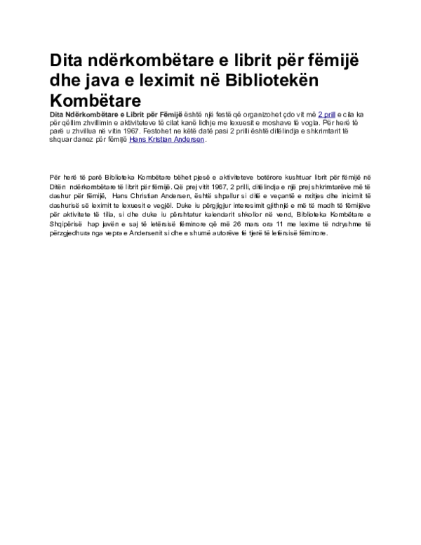 (DOC) Dita ndërkombëtare e librit për fëmijë dhe java e leximit në Bibliotekën Kombëtare