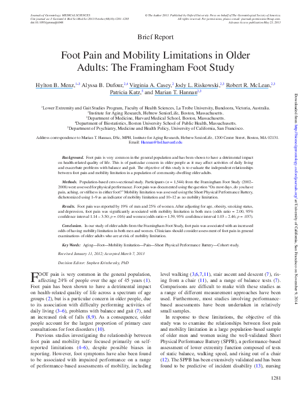 (PDF) Foot Pain and Mobility Limitations in Older Adults: The ...
