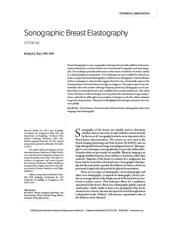 (PDF) Sonographic breast elastography: a primer