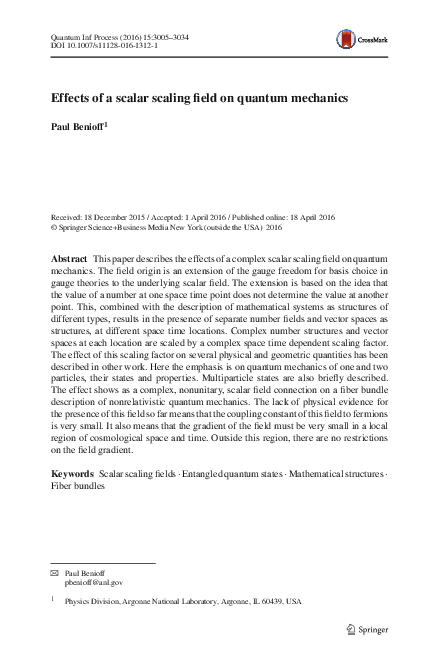 (PDF) Effects of a scalar scaling field on quantum mechanics