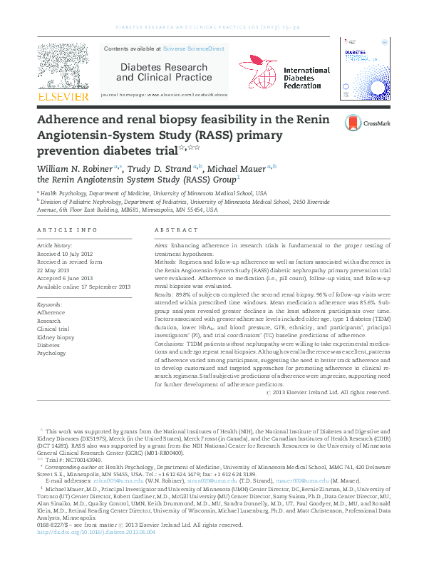 (PDF) Adherence and renal biopsy feasibility in the Renin Angiotensin ...