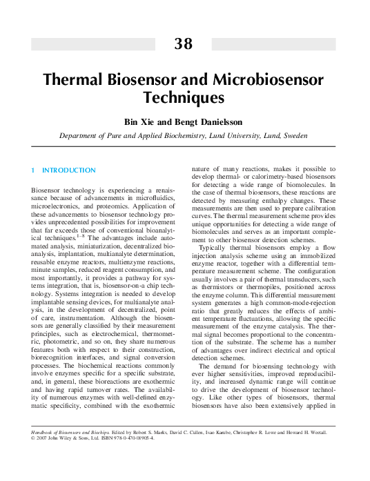 (PDF) 38 Thermal Biosensor and Microbiosensor Techniques