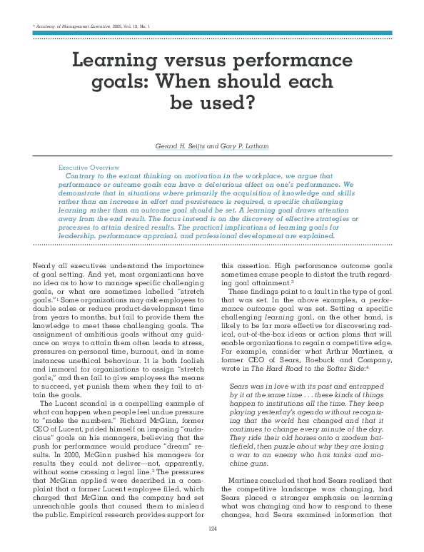 (PDF) Knowing when to set learning versus performance goals