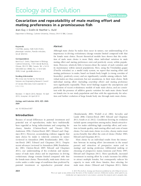 (PDF) Covariation and repeatability of male mating effort and mating ...