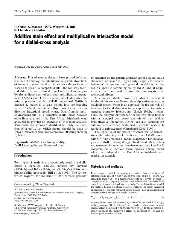 Pdf Ammi Model In Diallel Cross Analysis Of Wheat